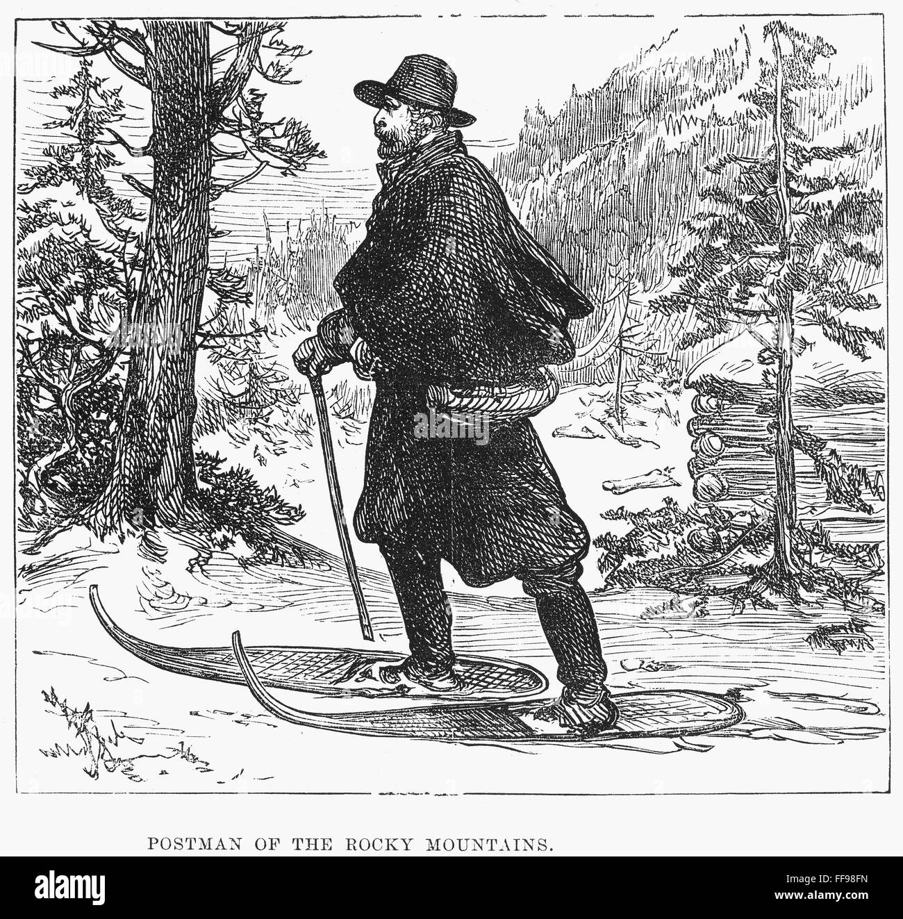 POSTMAN, 1880. /n'Postman of the Rocky Mountains.' Wood engraving, 1880 ...