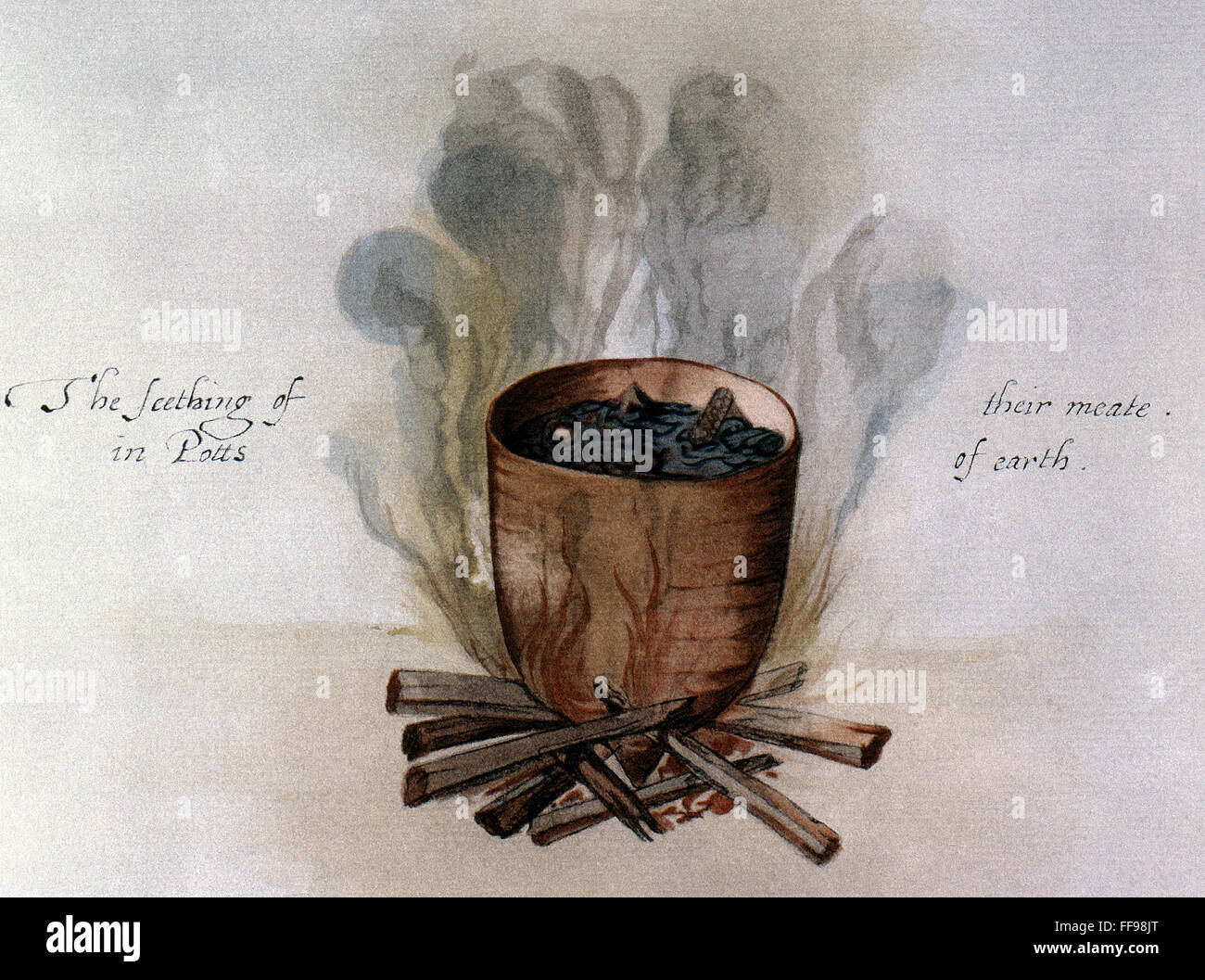 WHITE: NATIVE AMERICAN POT, c1585. /nCarolina Native American cook pot ...