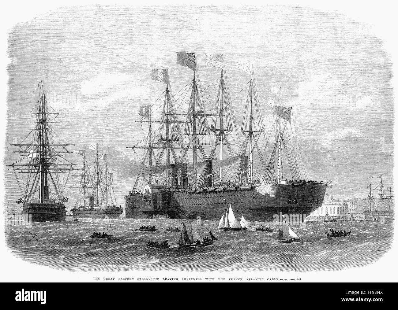 ATLANTIC CABLE, 1869. /n'The Great Eastern steam-ship leaving Sheerness ...