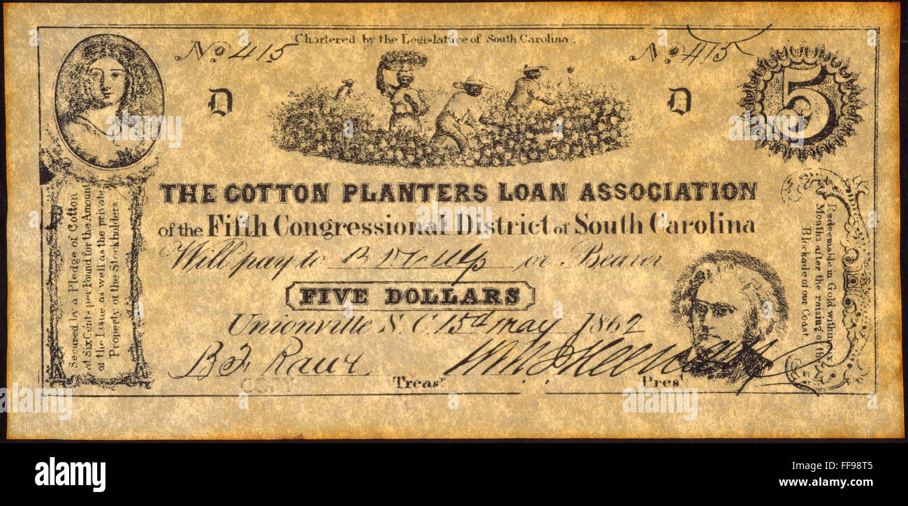 CONFEDERATE BANKNOTE. /nNote for five dollars issued by The Cotton ...