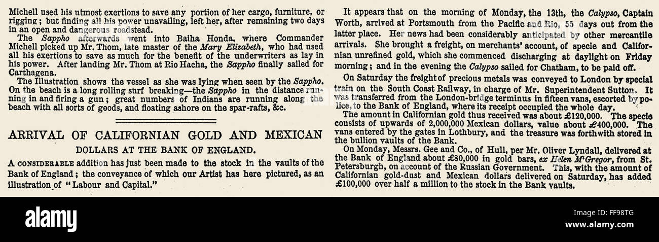 CALIFORNIA GOLD RUSH, 1849. /nHeadline and article from the ...