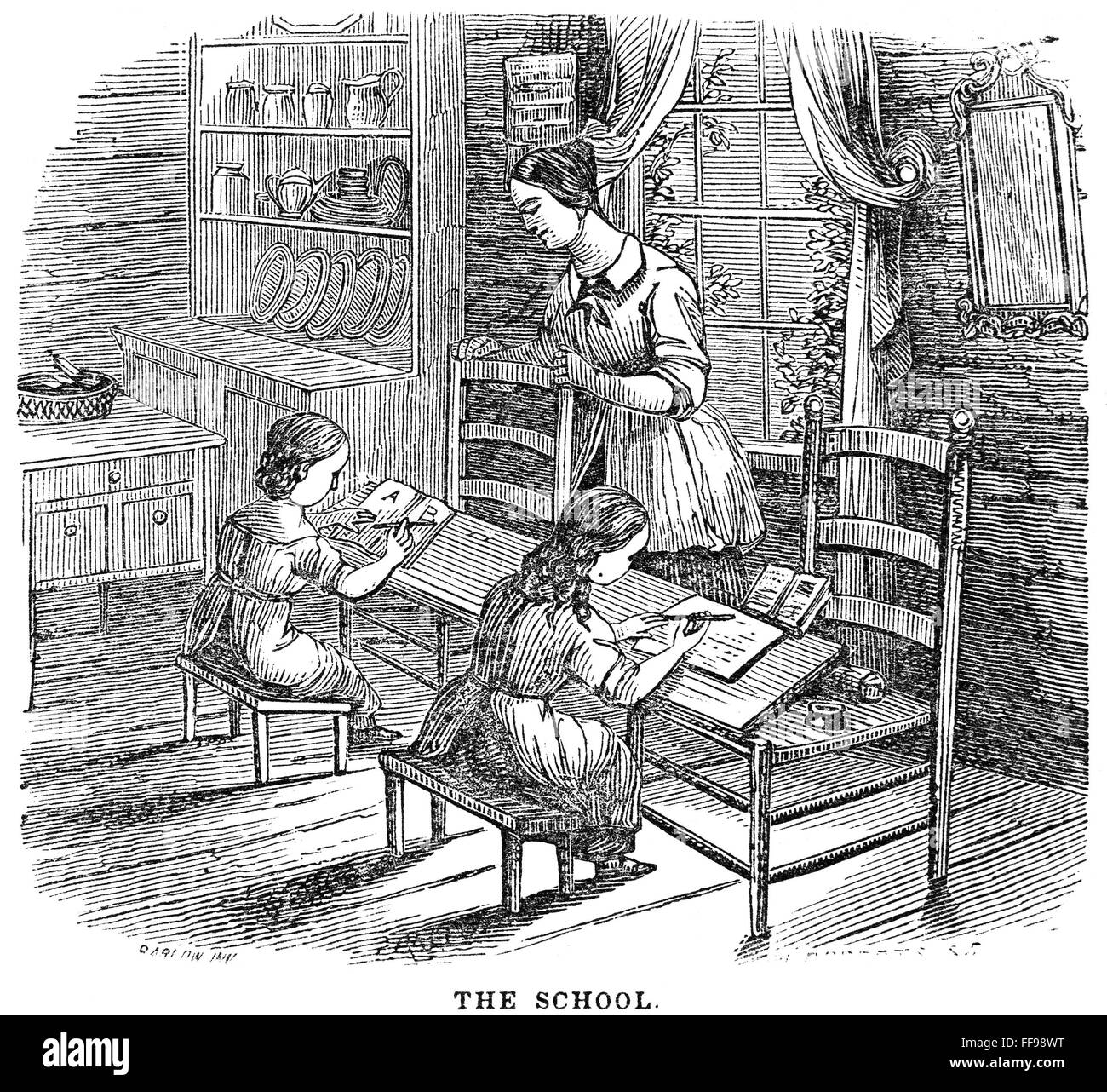 ELEMENTARY SCHOOL, 1840. /nWood engraving, American, c1840 Stock Photo ...