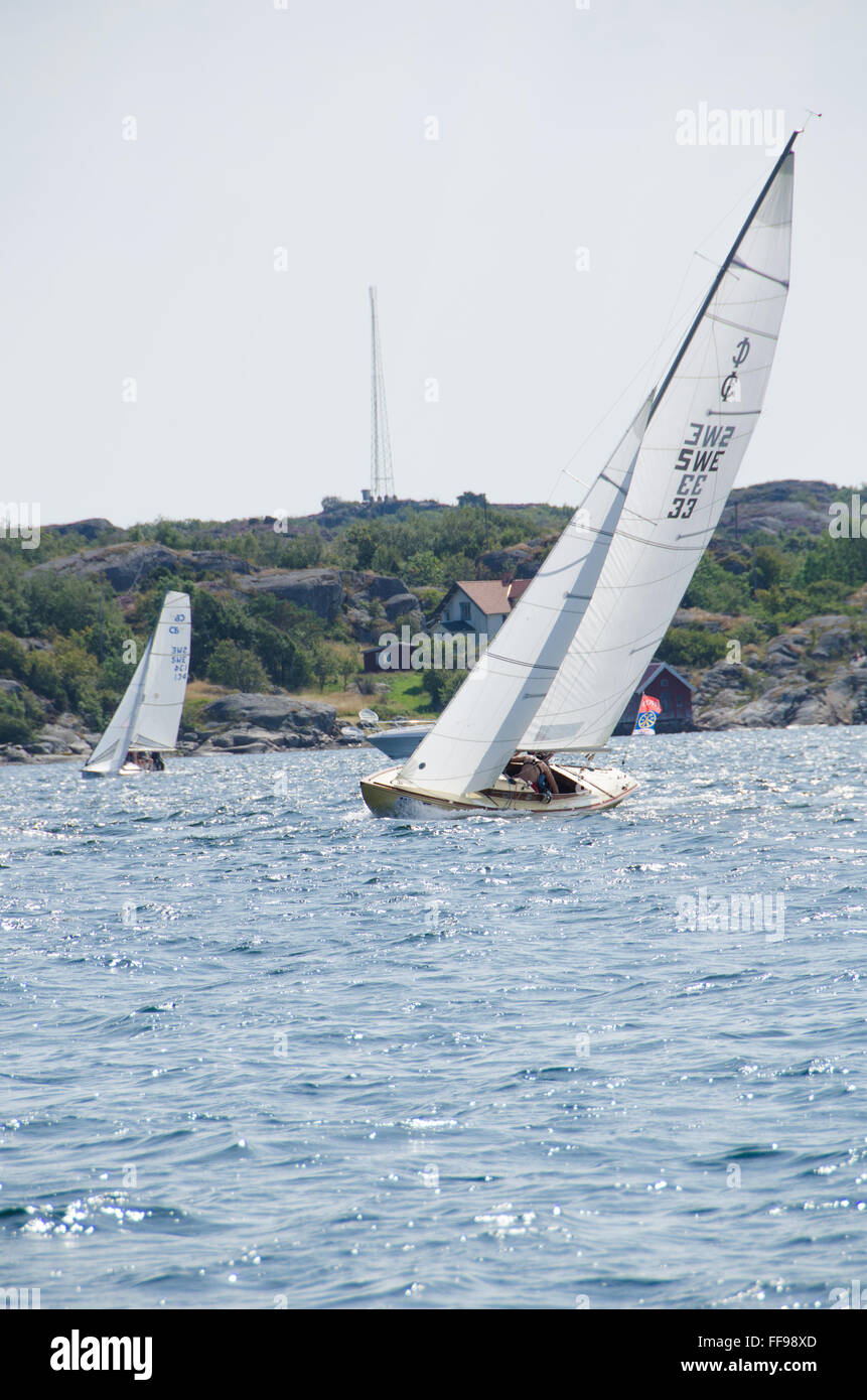 one sail competition on swedish westcoast one lonely boat Stock Photo ...