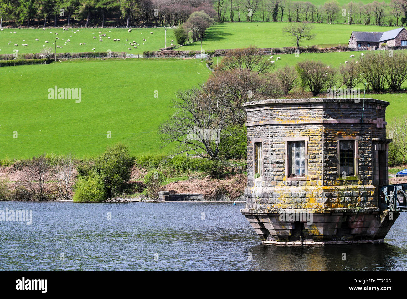 Water tower, Talybont Reservoir, Talybont,-on-Usk, Powys, Wales Stock ...