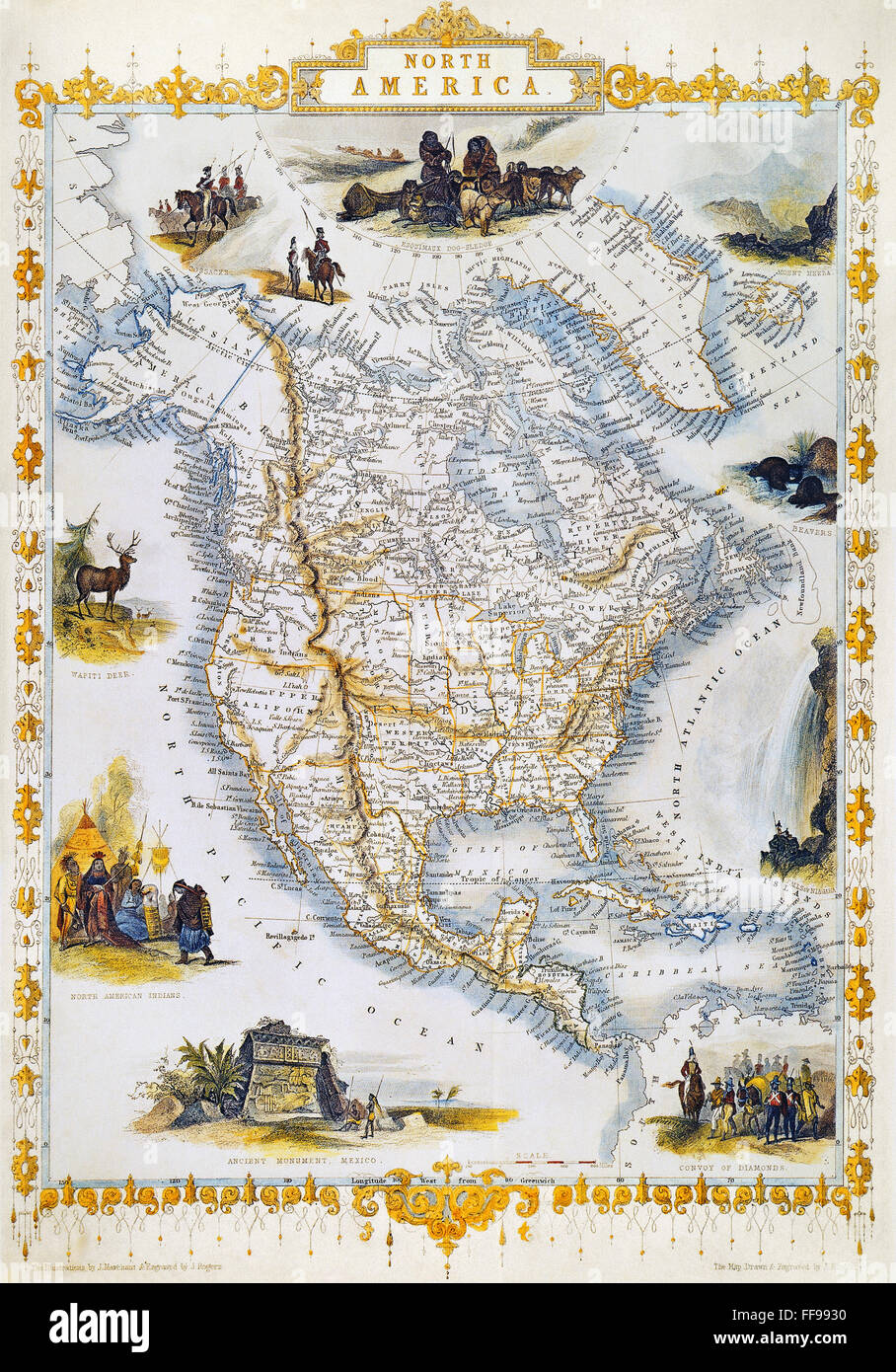 NORTH AMERICAN MAP, 1851. /nEngraved map, 1851, of North and Central ...
