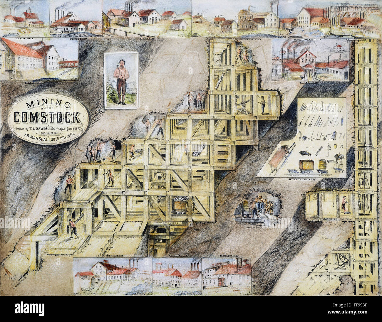 COMSTOCK LODE, 1859-79. /nA cutaway view of the mines of the Comstock ...