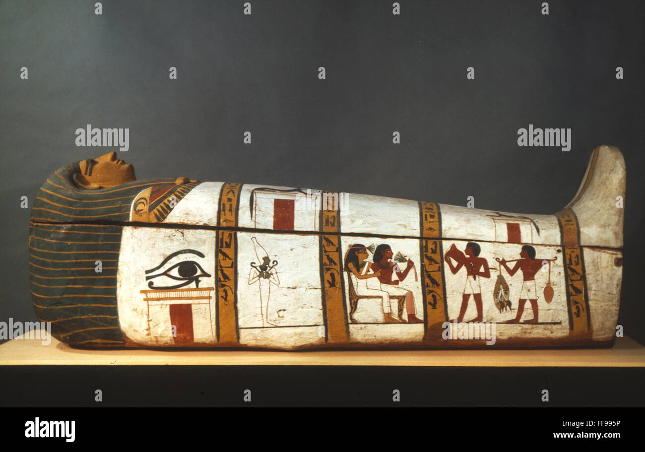 EGYPTIAN COFFIN, 1480 B.C. /nEgyptian painted wooden outer coffin of ...