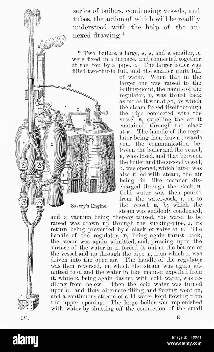 SAVERY STEAM ENGINE, 1698. /nThomas Savery's atmospheric steam engine ...