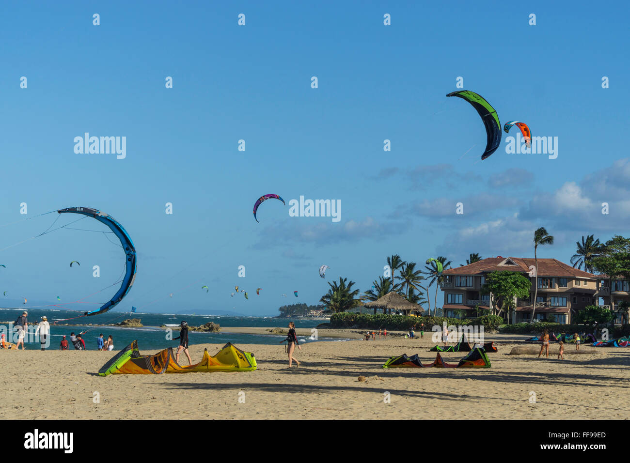 Kiteboarders, Cabarete beach, North Coast, Dominican Republic Stock ...