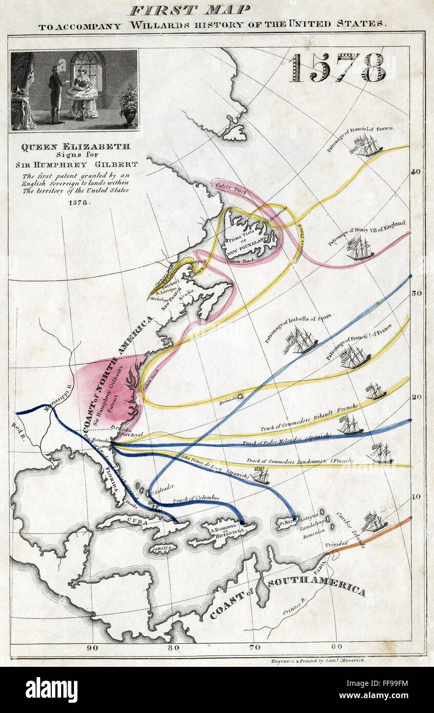 SIR HUMPHREY GILBERT /n(c1539-1583). English navigator and soldier. Map ...