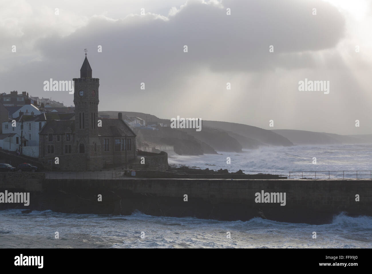 the lull before the storm at Porthleven during storm Imogen Stock Photo ...