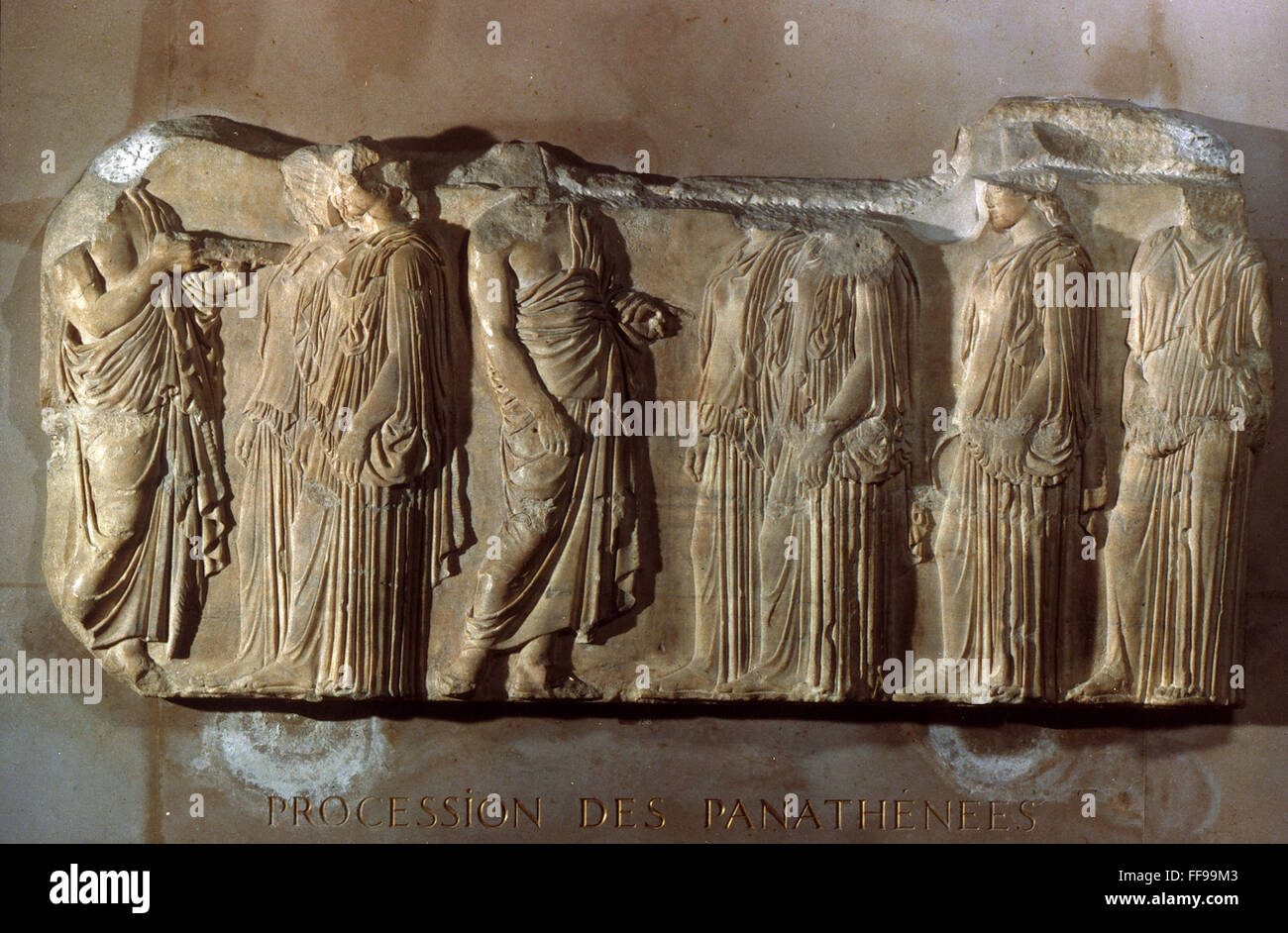 PARTHENON EAST FRIEZE. /nMaidens giving robes to two officials of the ...