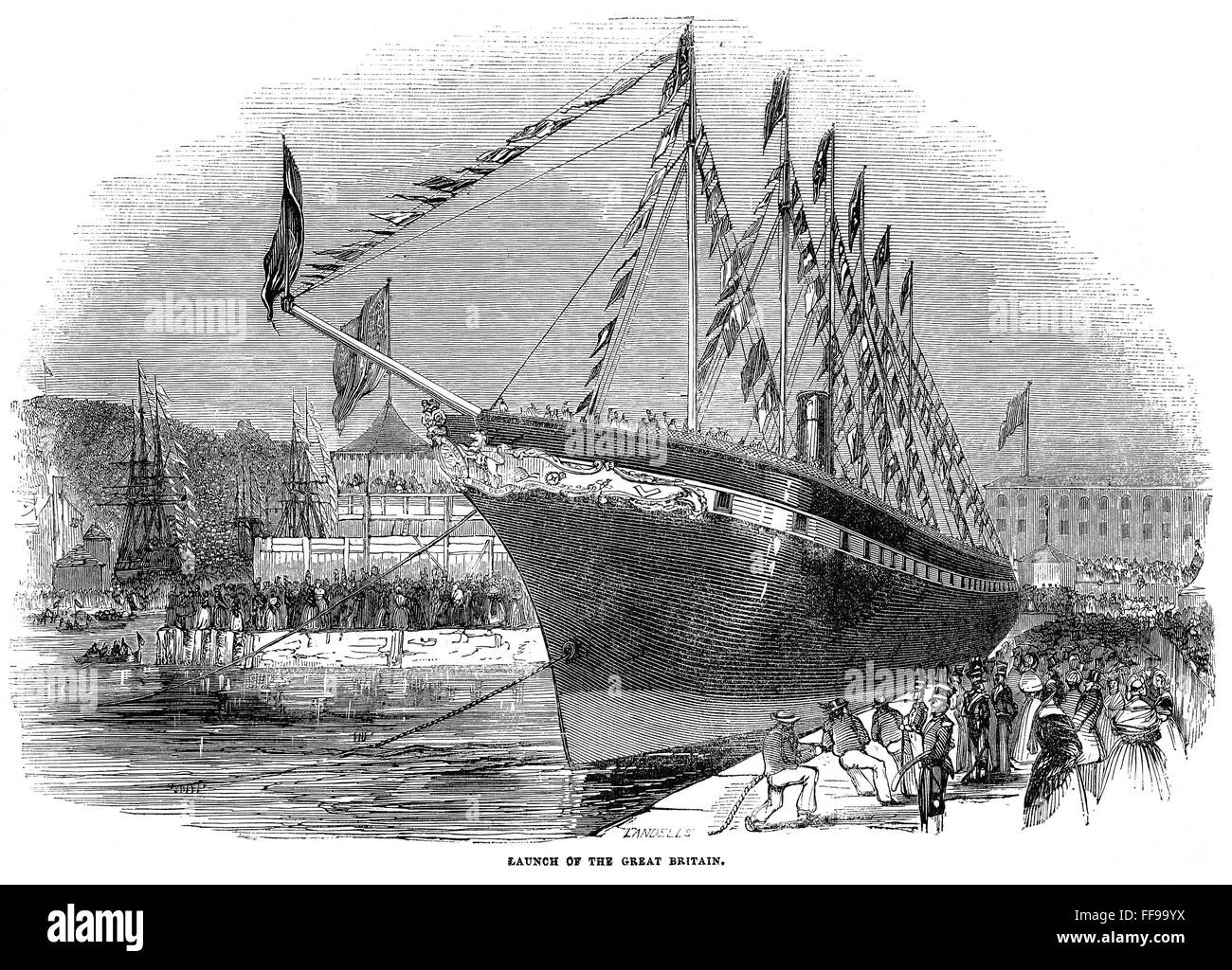 MERCHANT STEAMSHIP, 1843. /nThe launching of the steamship 'HMS Great ...
