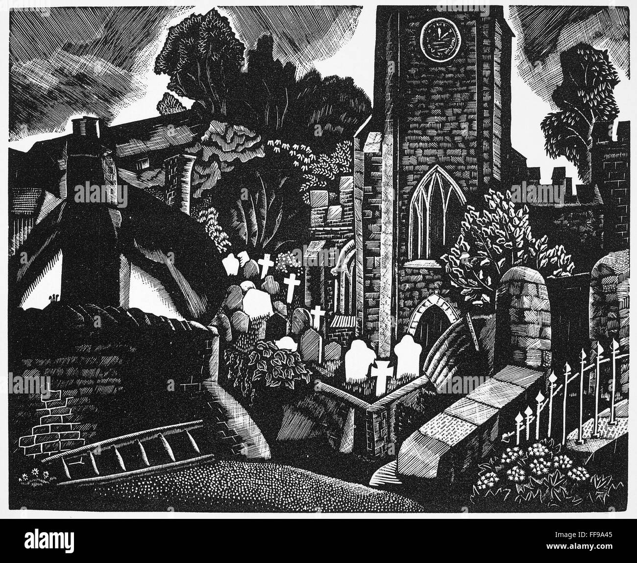 RECKITT: CEMETERY, 1946. /nWood engraving, 1946, by Rachel Reckitt ...