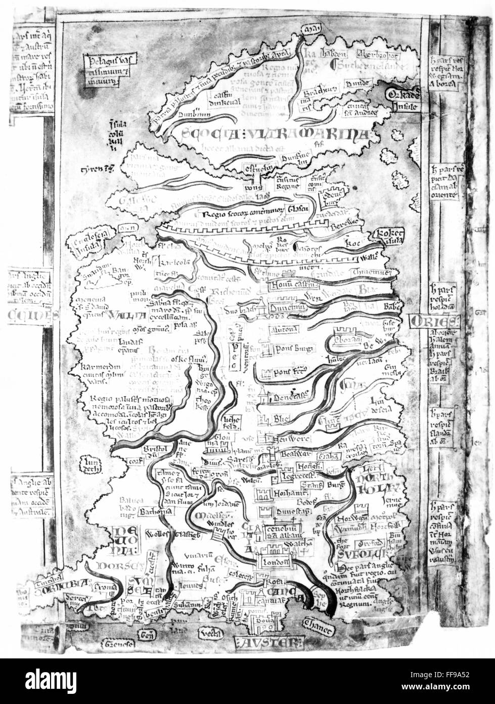 MAP OF ENGLAND, c1250. /nOne of the earliest detailed maps of Great ...