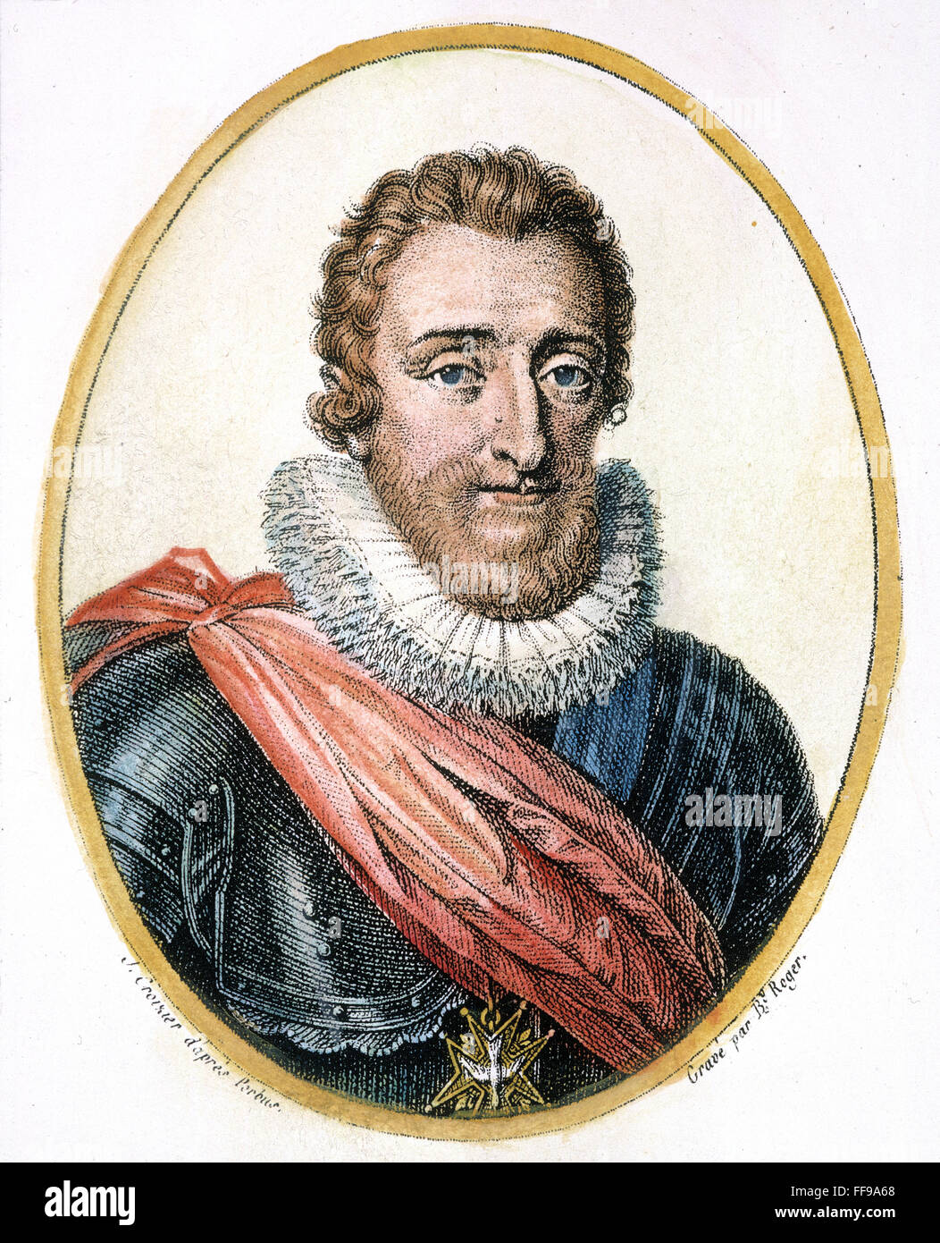 HENRY IV (1553-1610). /nKing of France, 1589-1610. Line and stipple ...