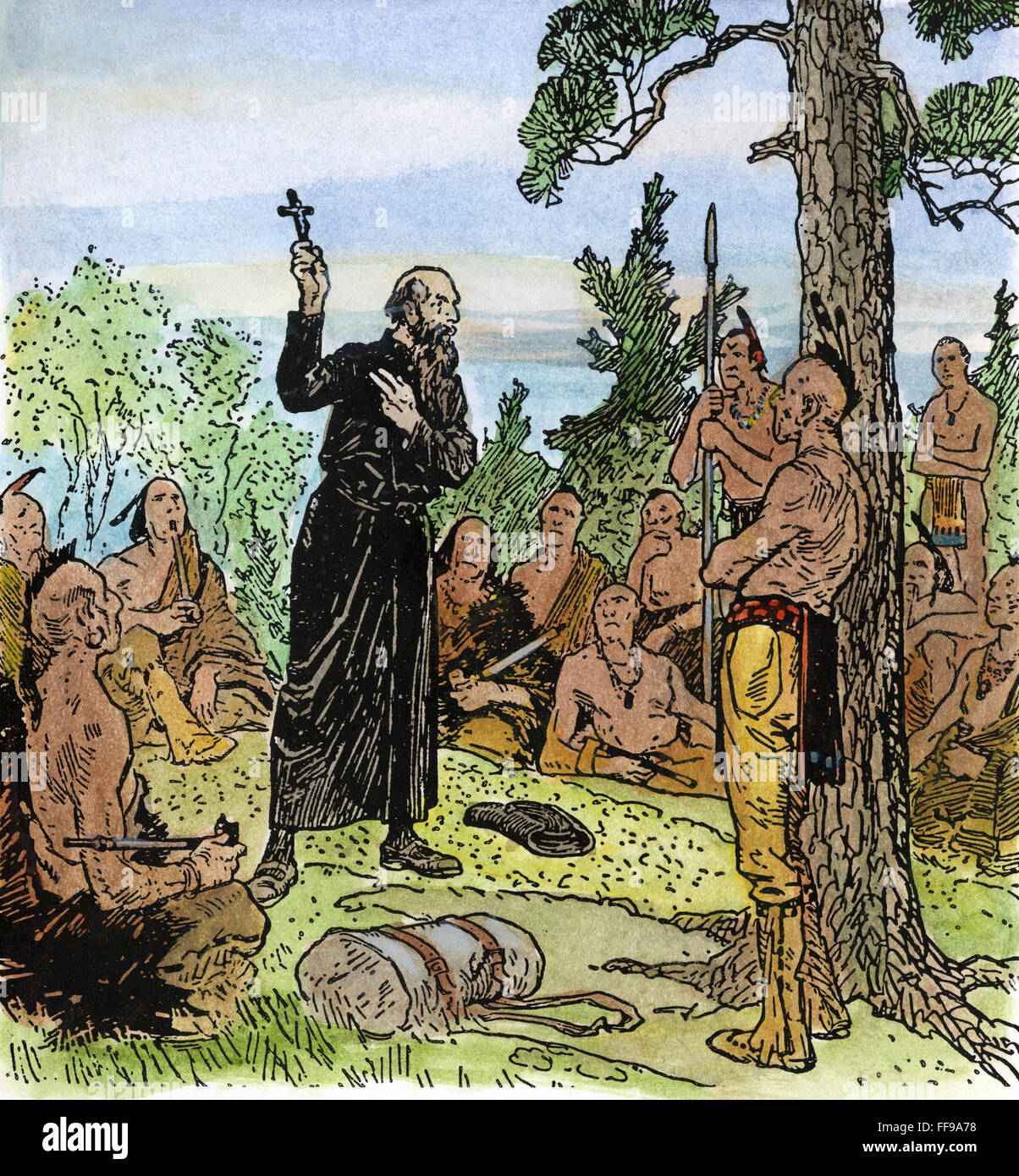 CANADA: JESUIT MISSIONARY. /nA Jesuit missionary preaching to the ...