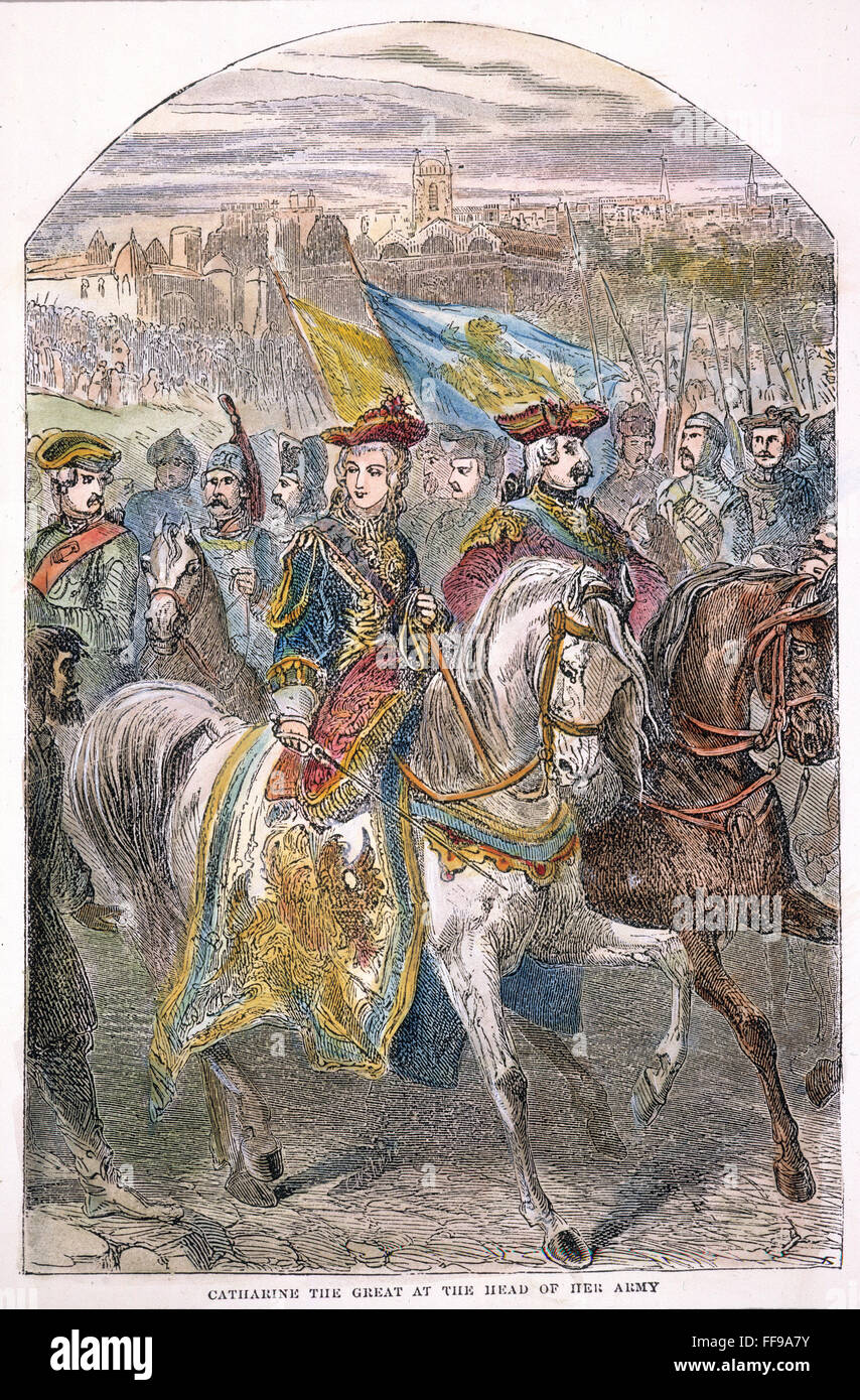 CATHERINE THE GREAT /n(1729-1796) at the head of her army: wood ...