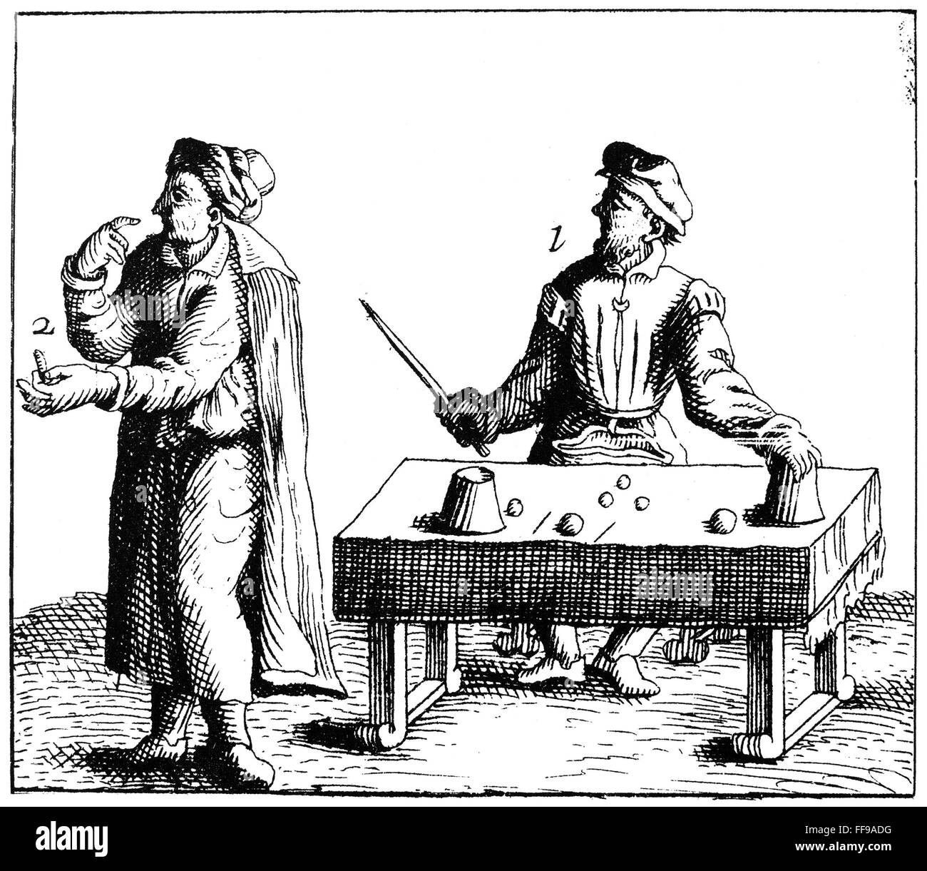 MAGICIAN, 17th CENTURY. /nLine engraving of a 17th century European ...