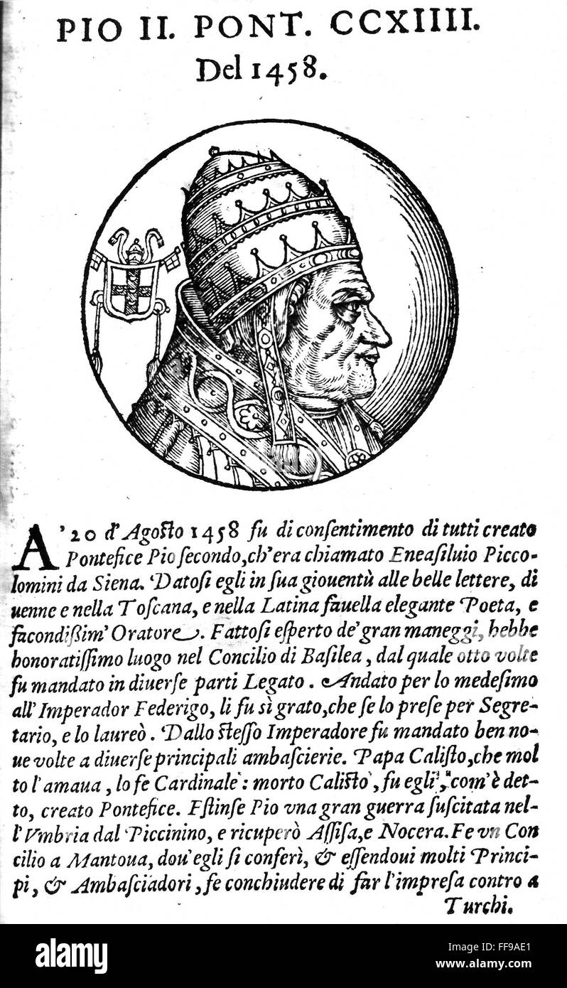 POPE PIUS II (1405-1464). /nPope, 1458-1464. Woodcut, Venetian, 1592 ...