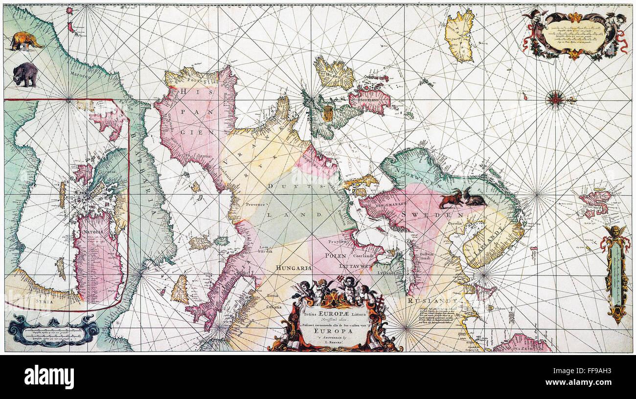 MAP: EUROPEAN COASTS, 1715. /nChart of the coasts of Europe from Louis ...