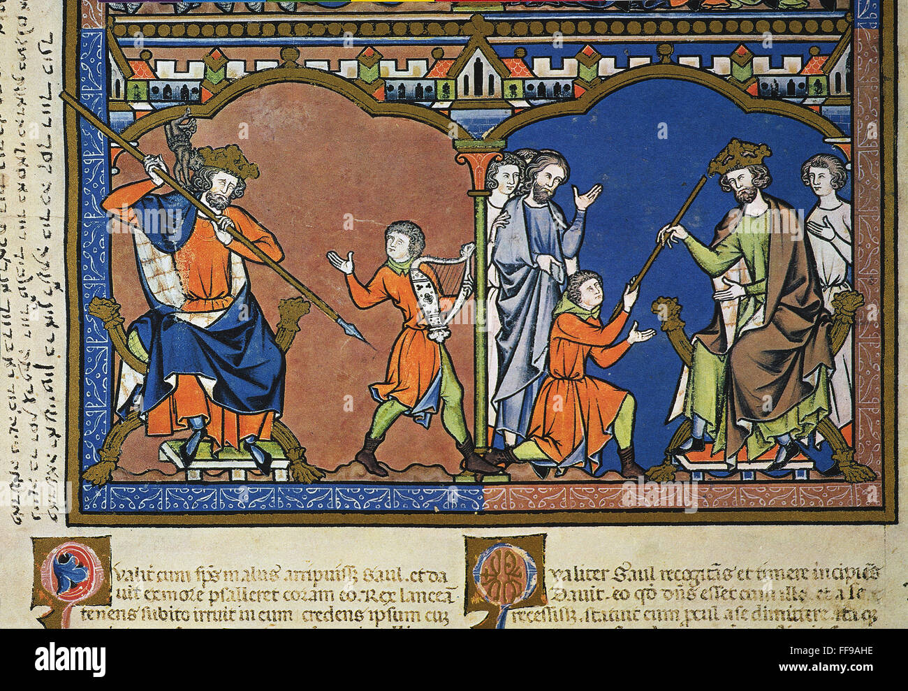 SAUL THREATENS DAVID. /n(Left) Saul, madly jealous of David, tries to ...