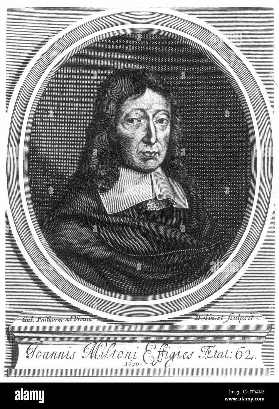 JOHN MILTON (1608-1674). /nEnglish poet. Copper engraving, 1670, by ...