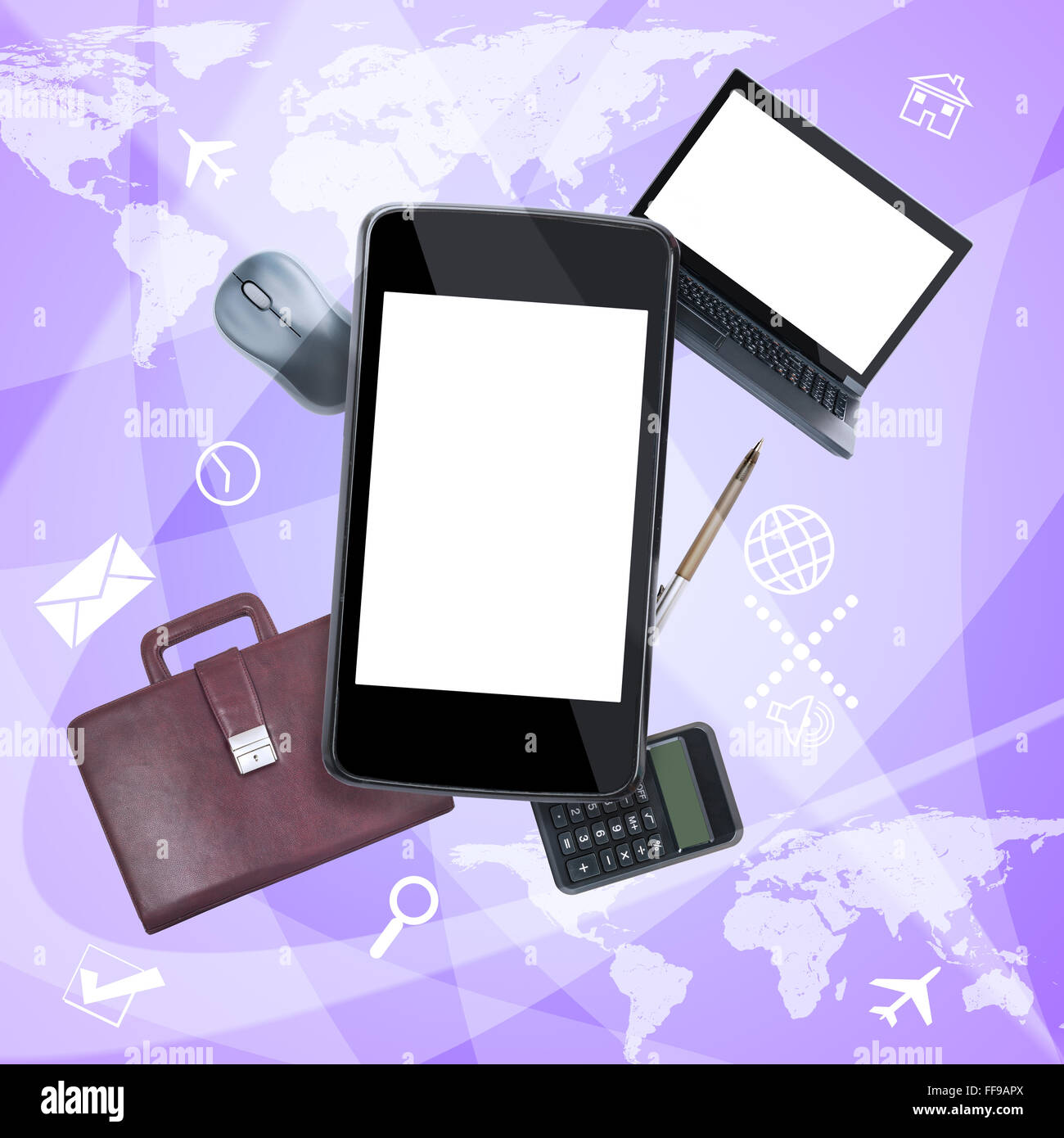 Smartphone with laptop and calculator Stock Photo - Alamy