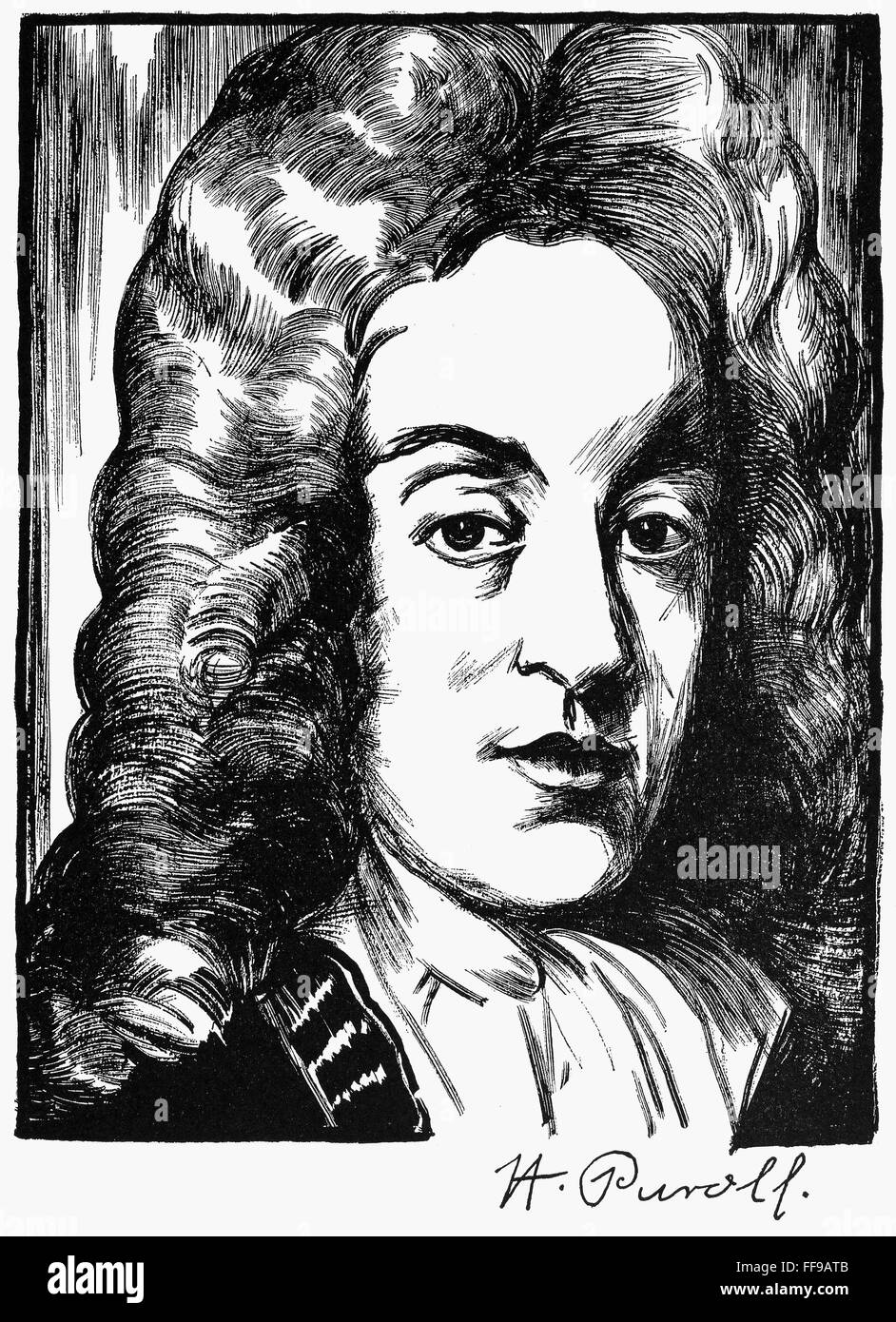 HENRY PURCELL (1659-1695). /nEnglish composer. Pen and ink drawing ...