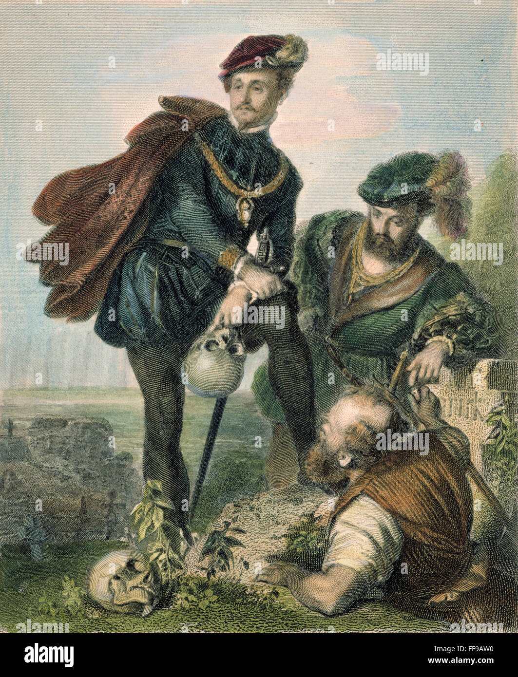 HAMLET IN GRAVEYARD. /nHamlet in the graveyard contemplating life and ...