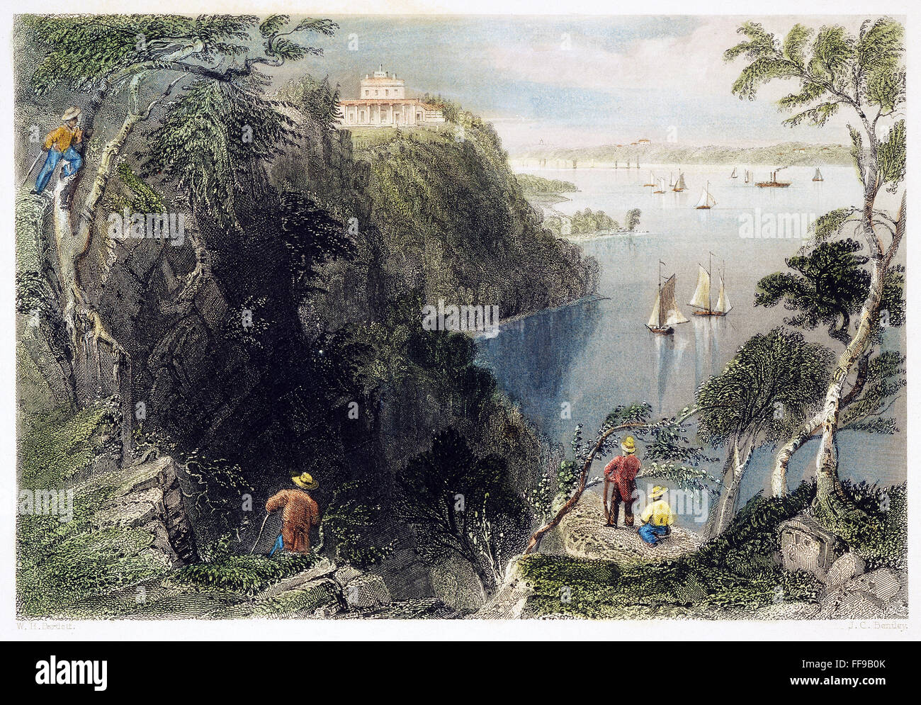 VILLA ON HUDSON RIVER, 1838. /nView of a villa on the Hudson River ...