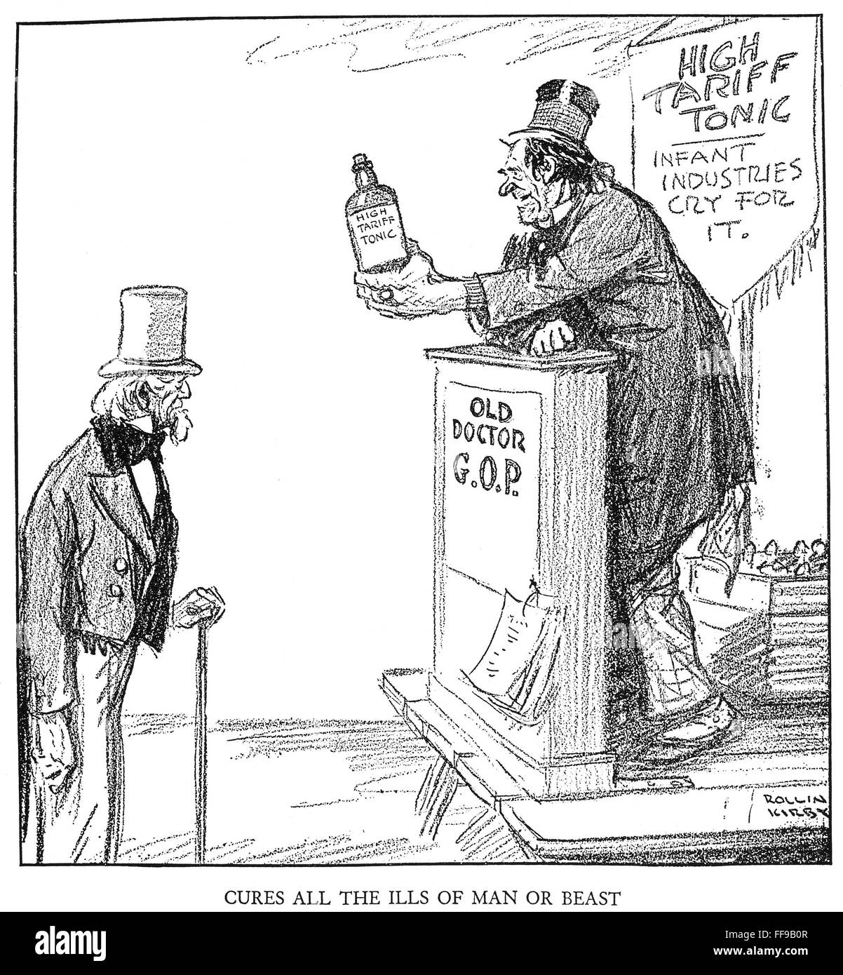 TARIFF BILL, 1921. /n'Cures All the Ills of Man or Beast.' Cartoon ...