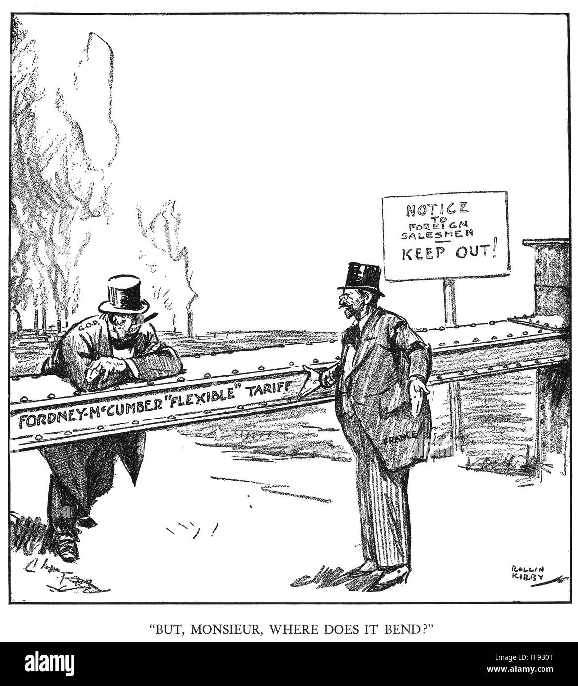 TARIFF CARTOON, 1927. /n'But, Monsieur, Where Does it Bend?' Cartoon ...