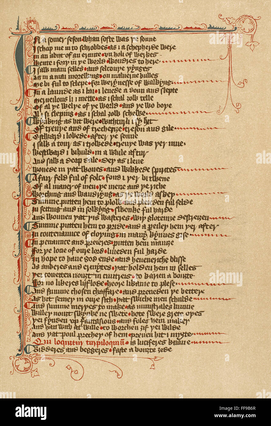 LANGLAND: MANUSCRIPT, c1375. /nA manuscript page from the Middle ...