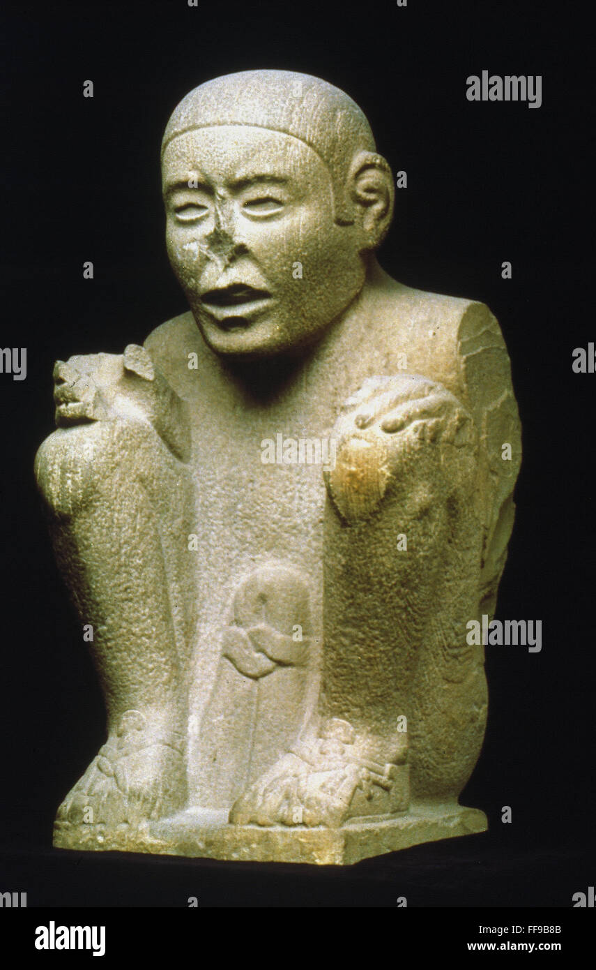 AZTEC SCULPTURE. /nAztec seated standard bearer from pyramid temple ...