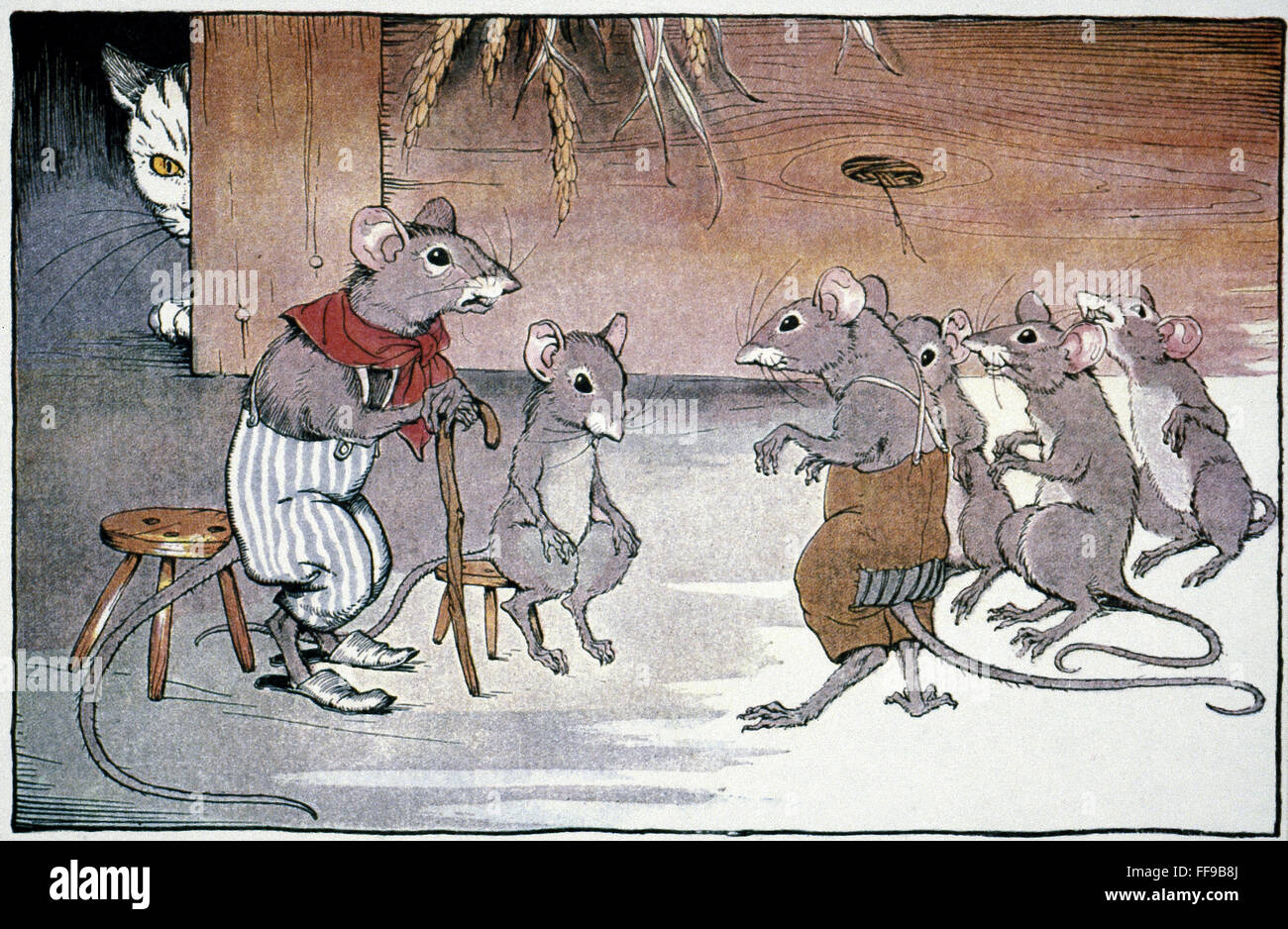 BELLING THE CAT /nAesop's fable of 'Belling the Cat.' Watercolor by ...