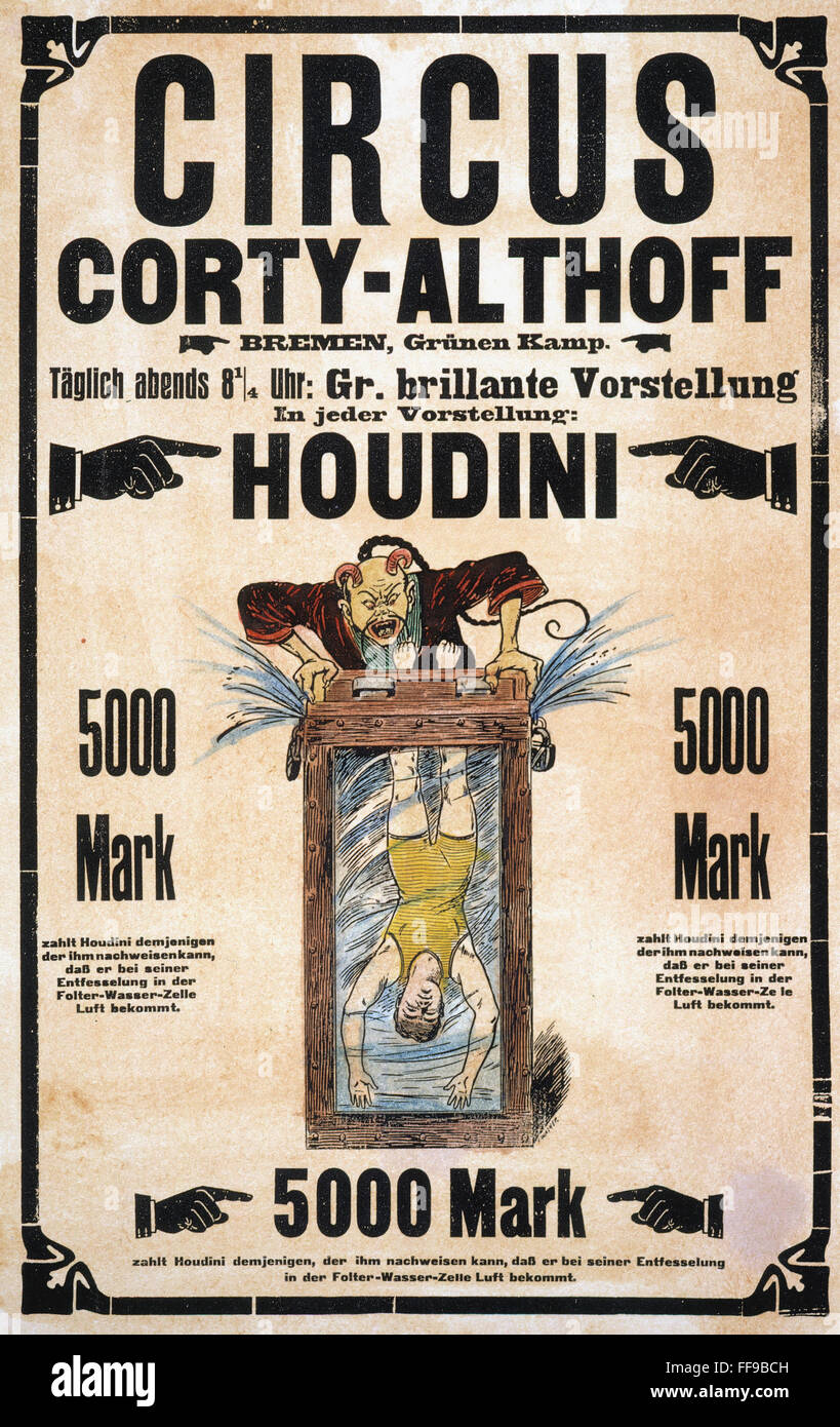 HOUDINI POSTER. /nA German poster, 1903, for the Circus Corty-Althoff ...