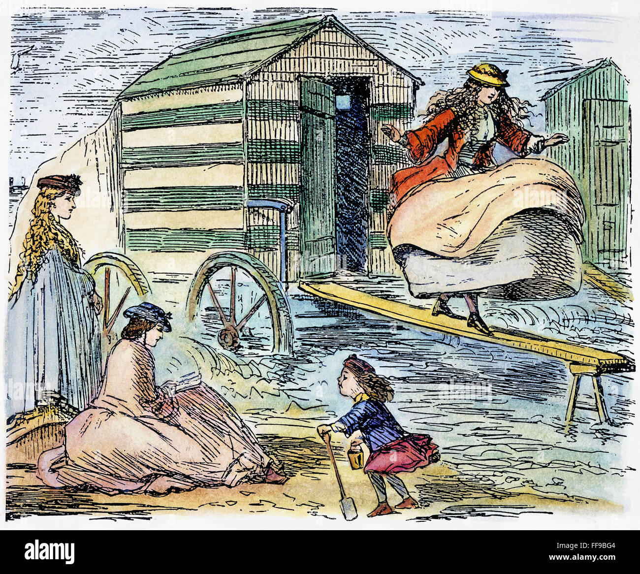 BATHING MACHINE, 19th C. /nA bathing machine at a 19th century seaside ...