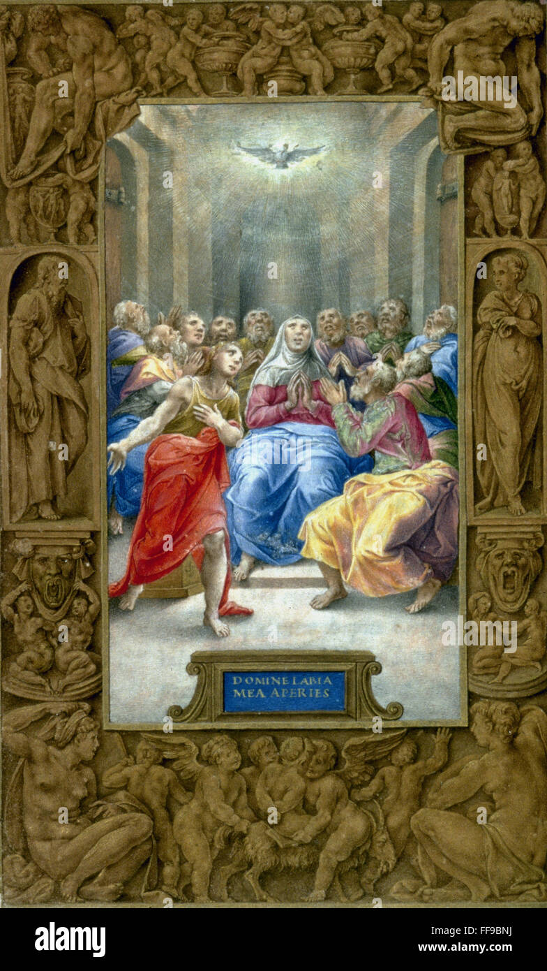 PENTECOST. /nIllumination from an Italian Book of Hours by Giulio ...