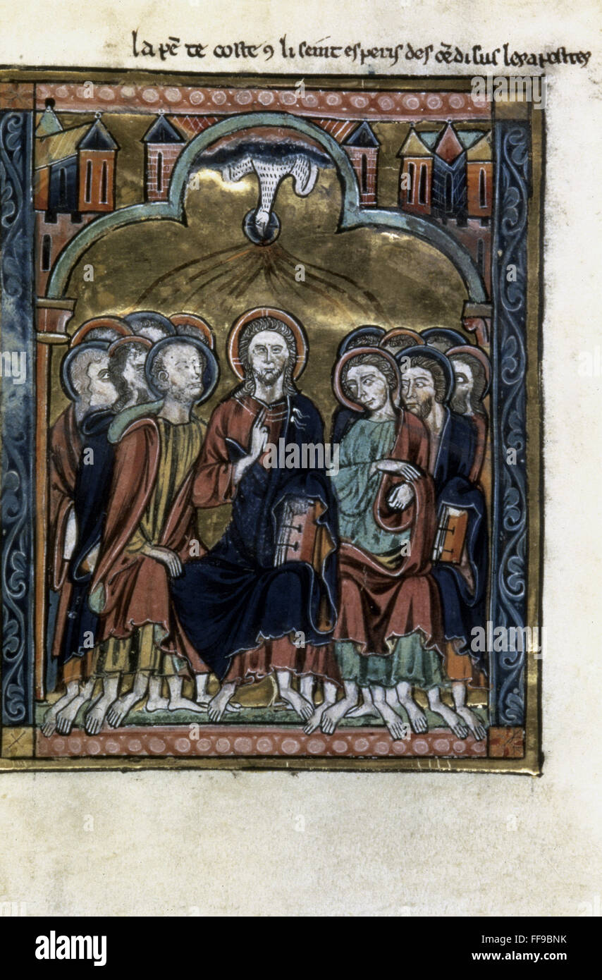 PENTECOST. /nIllumination from a French Book of Hours, c1230 Stock ...