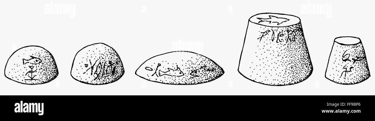 EGYPT: STONE WEIGHTS. /nEgyptian stone weights from Sinai, c2000 B.C ...