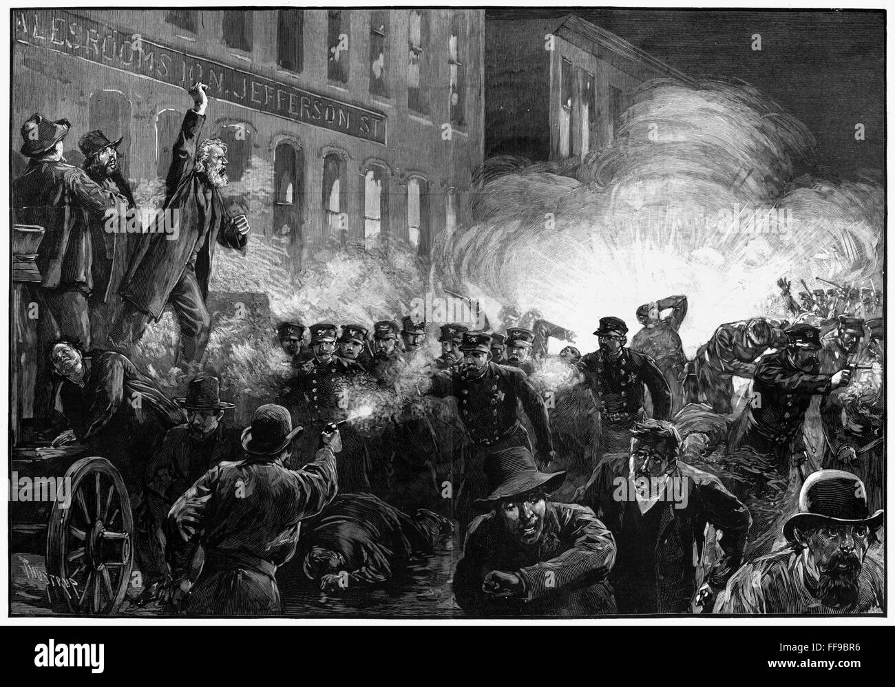 THE HAYMARKET RIOT, 1886. /nRiot at the meeting at Haymarket Square ...