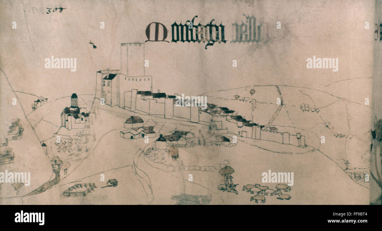 MEDIEVAL CASTLE, c1460. /nCastle and village of Montaigut, Auverne ...