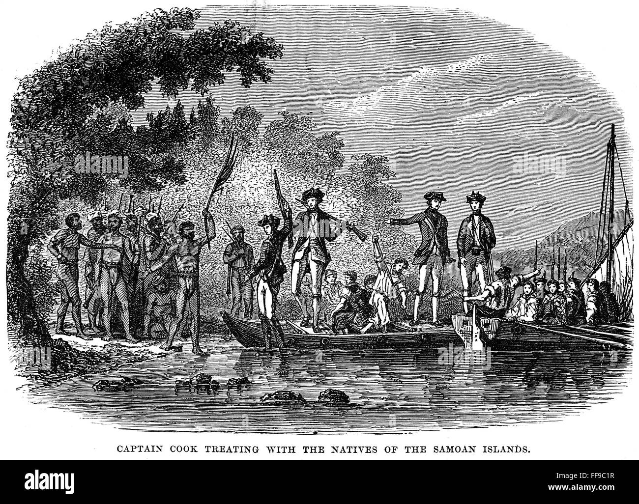COOK: SAMOA, 1770s. /nCaptain James Cook (1728-1779) meeting with ...