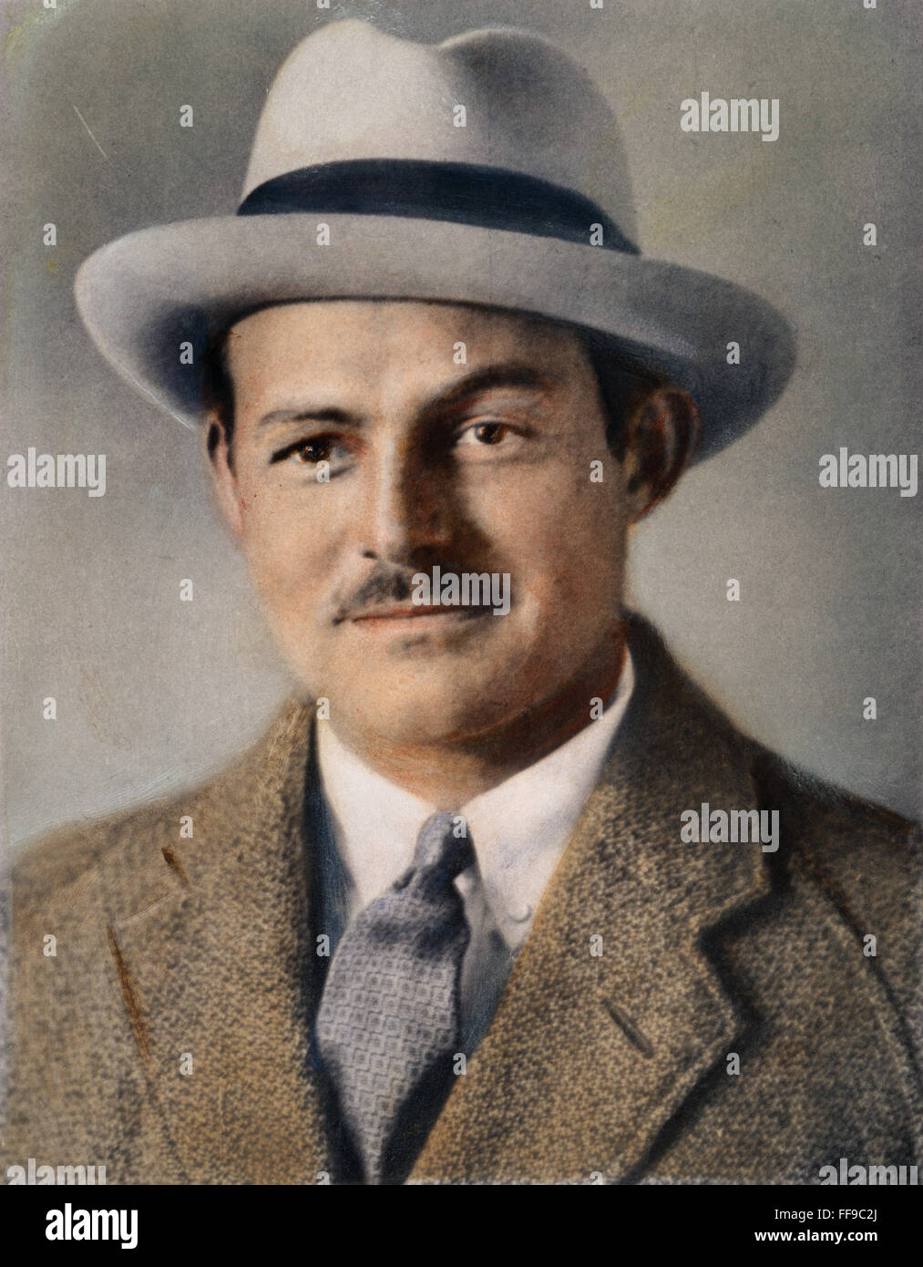 ERNEST HEMINGWAY /n(1898-1961). American writer: oil over a photograph ...