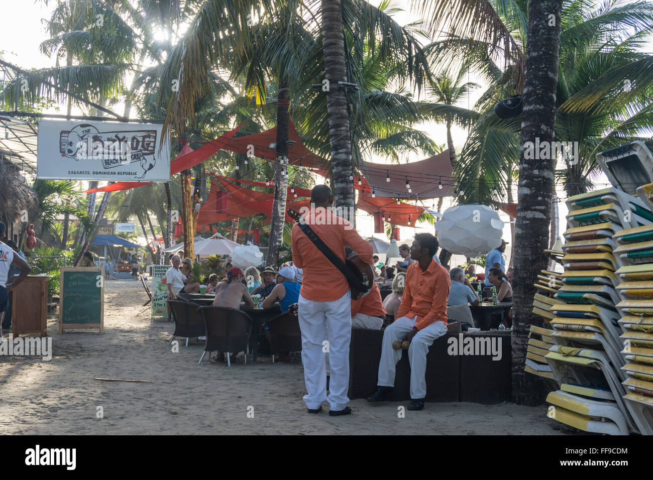 Beach bar, Musician, Cabarete , Dominican Republic Stock Photo - Alamy