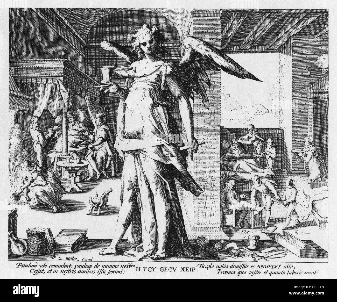 PHYSICIAN AS ANGEL. /nAllegory of the Physician as an Angel. Copper ...
