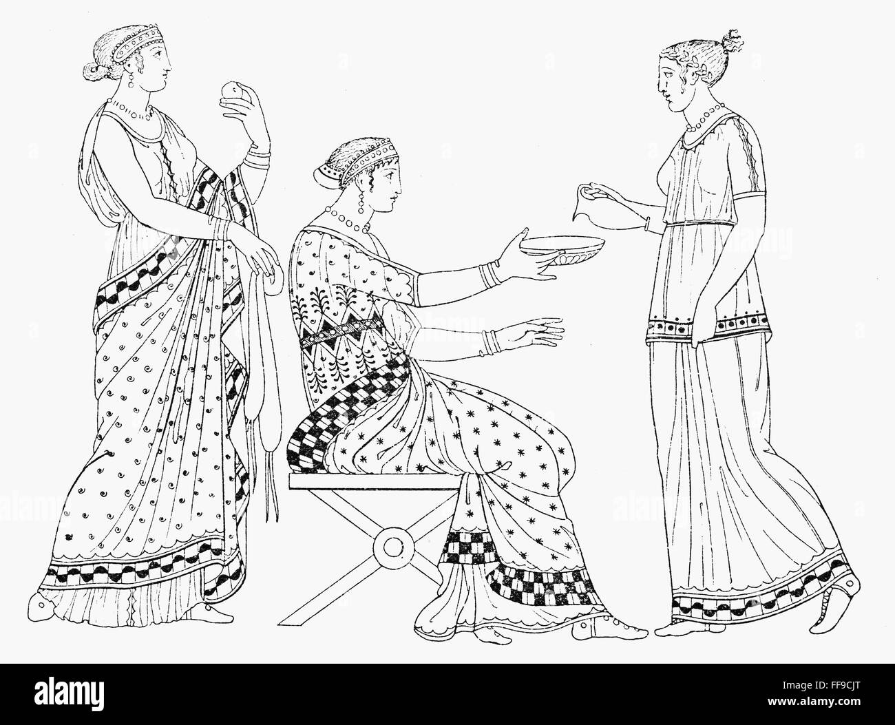 ANCIENT GREEK WOMEN. /nLine engraving after an antique Greek vase Stock ...