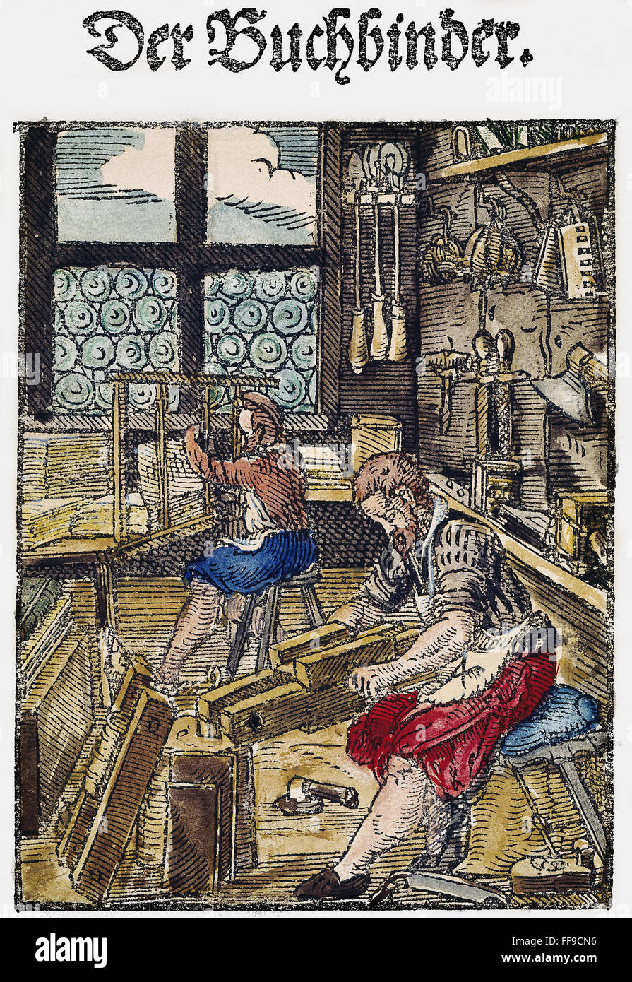 BOOKBINDER, 1568. /n'The bookbinder binds large and small books on all ...