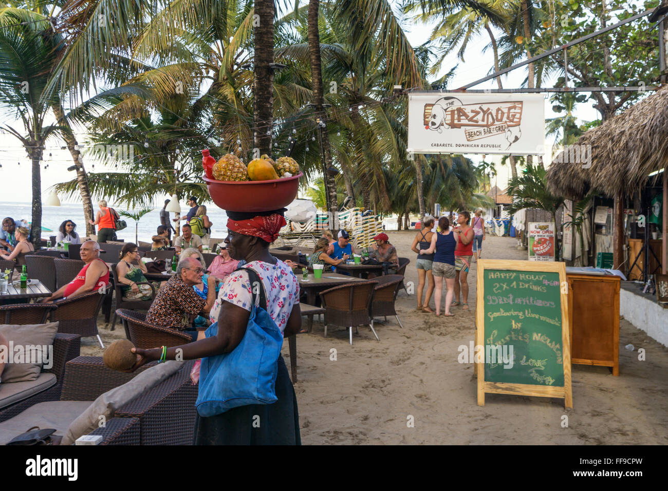 Beach bar, women selling fruits , Cabarete , Dominican Republic Stock ...